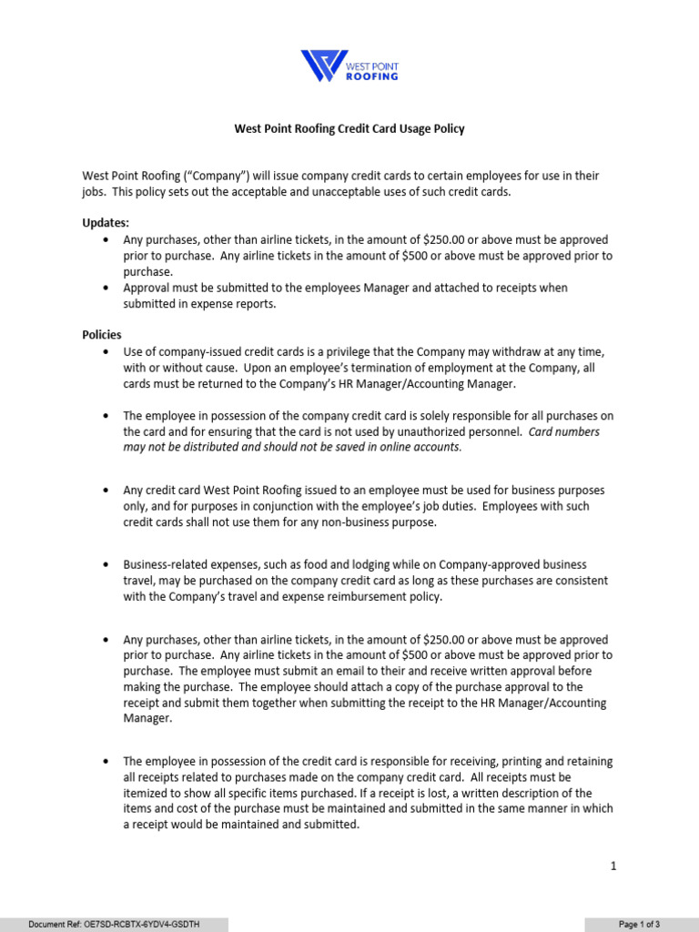 Credit Card Usage Policy Steven Clark | PDF | Credit Card | Employment