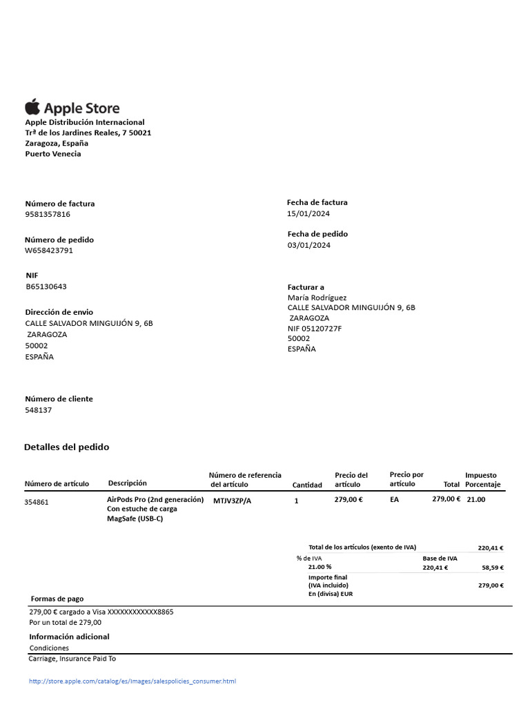Factura Apple | PDF | Electrónica portátil | Apple Inc.
