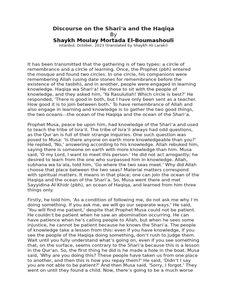 Haqiq and Shari'a | PDF | Moses In Islam | God In Islam