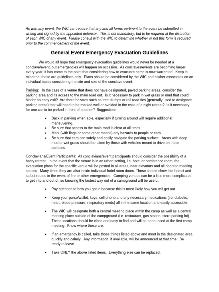 Event Emergency Evacuation Guidelines | PDF