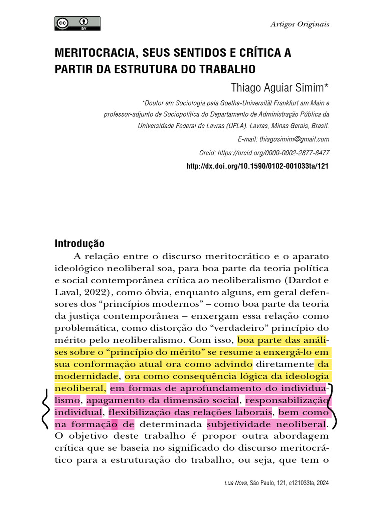 Meritocracia, Seus Sentidos e Crítica A Partir Da Estrutura Do Trabalho ...