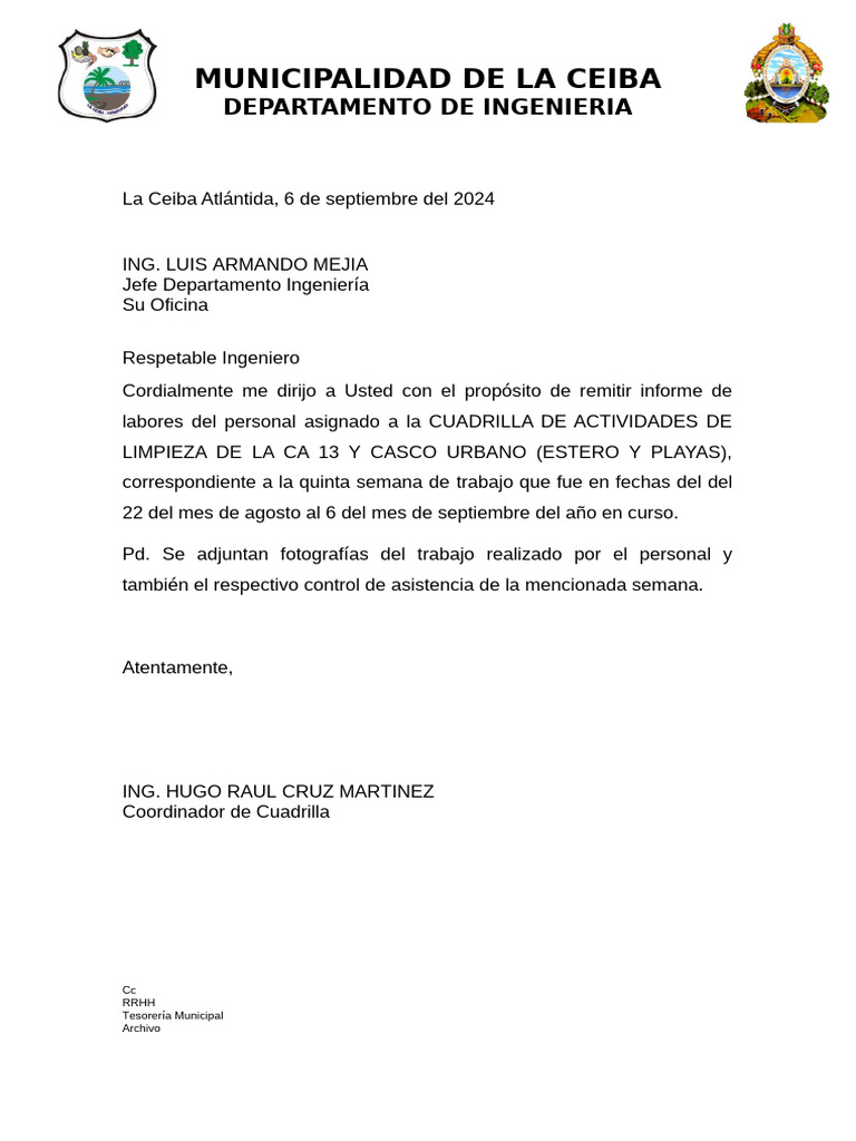 Informe Limpieza CA 13 y Casco Urbano | PDF
