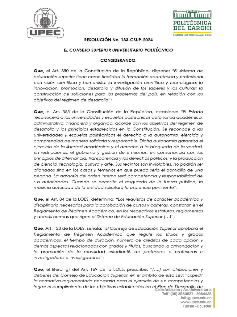 R. 183-Csup-2024 Rra - 2024 | PDF | Crédito del curso | Educación más alta