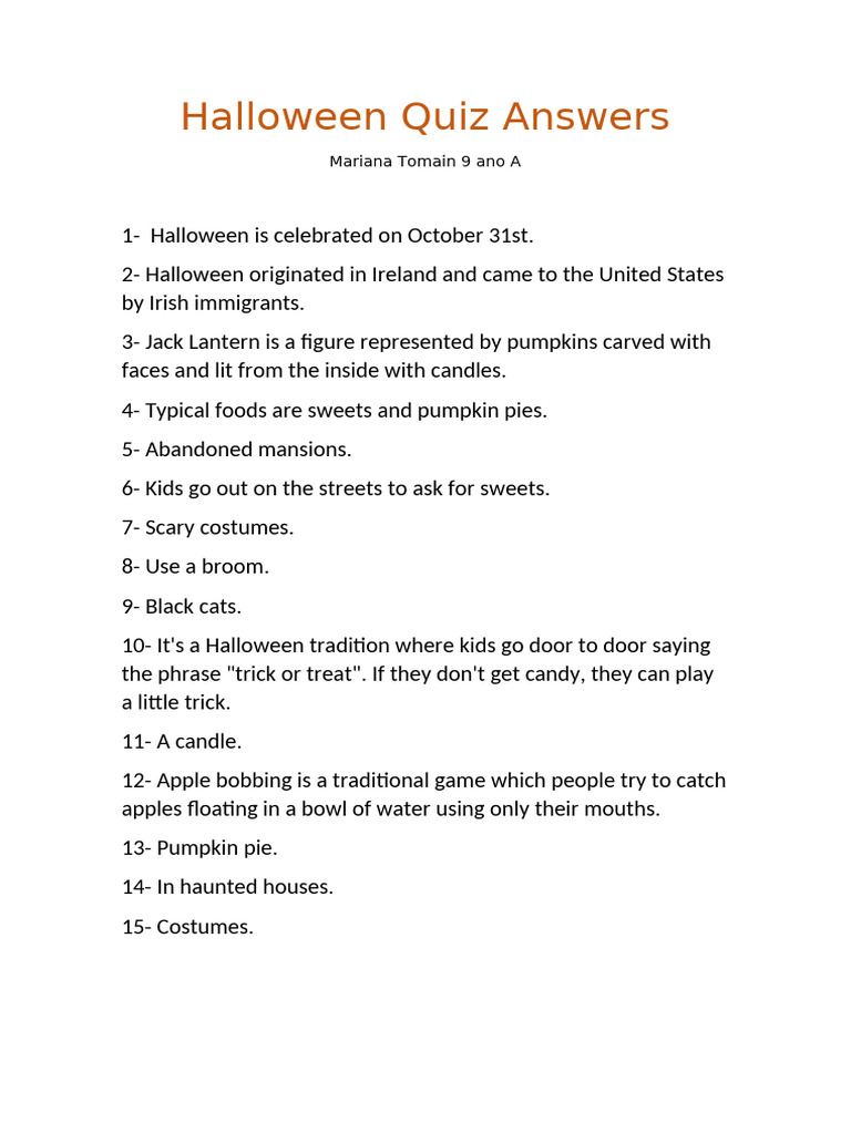 Halloween Quiz Answers | PDF