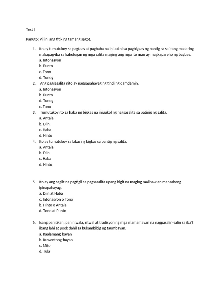 Panapos Na Pagsusulit Sa Filipino | PDF