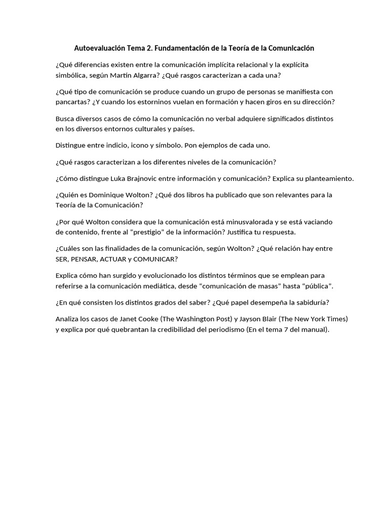 Autoevaluación Tema 2 | PDF