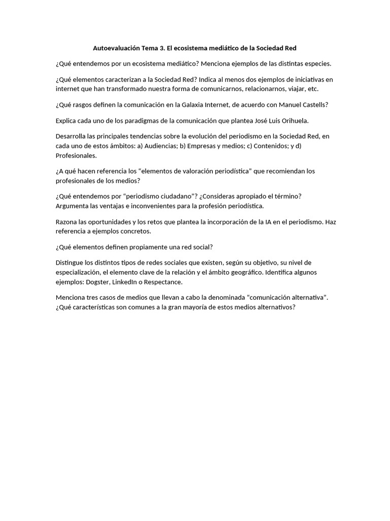Autoevaluación Tema 3 | PDF