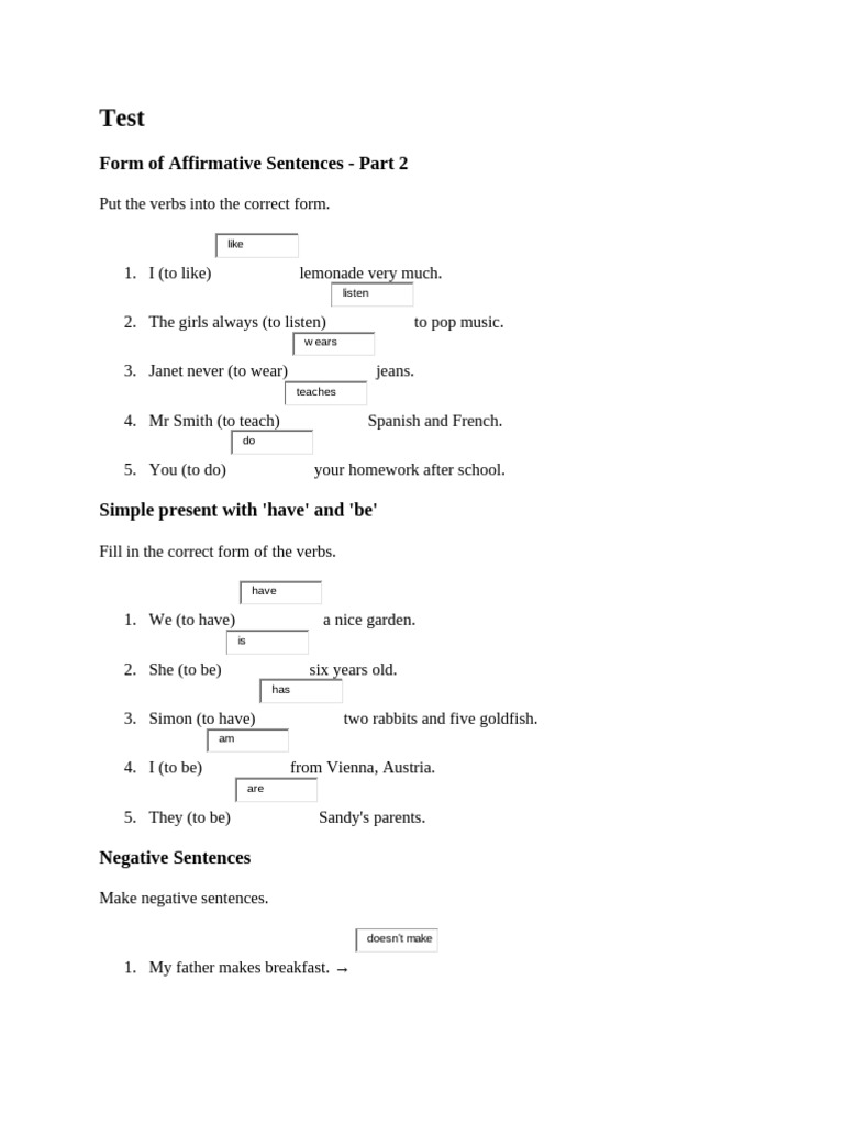 Simple Present Tense Test PDF | PDF