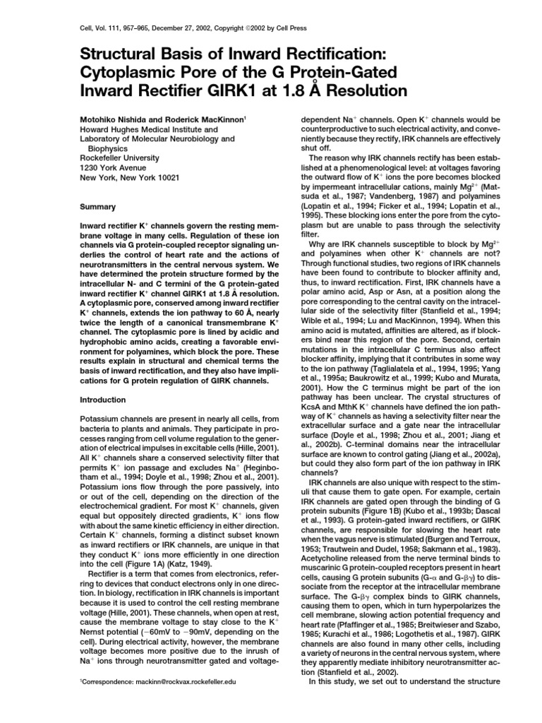 Structural Basis of Inward Rectification | PDF | Ion Channel | Biophysics