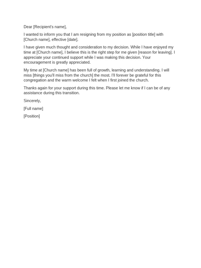 Church Resignation Letter Template | PDF
