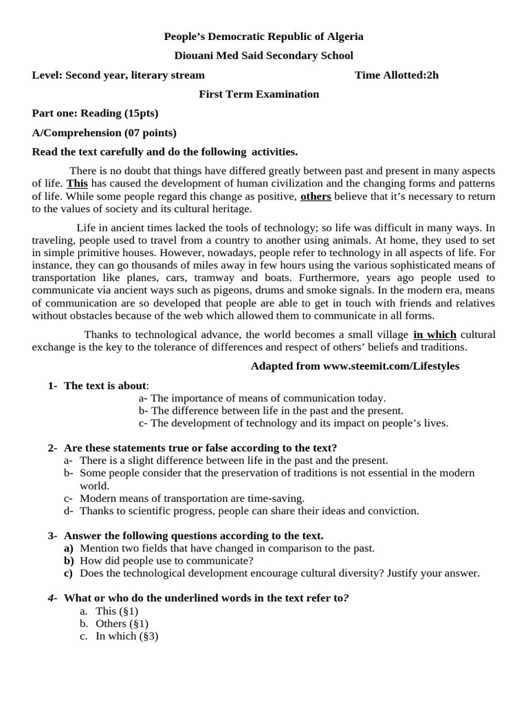 EXAMINATION OF SECOND YEAR LITERARY STREAM Lifestyles | PDF | Linguistics