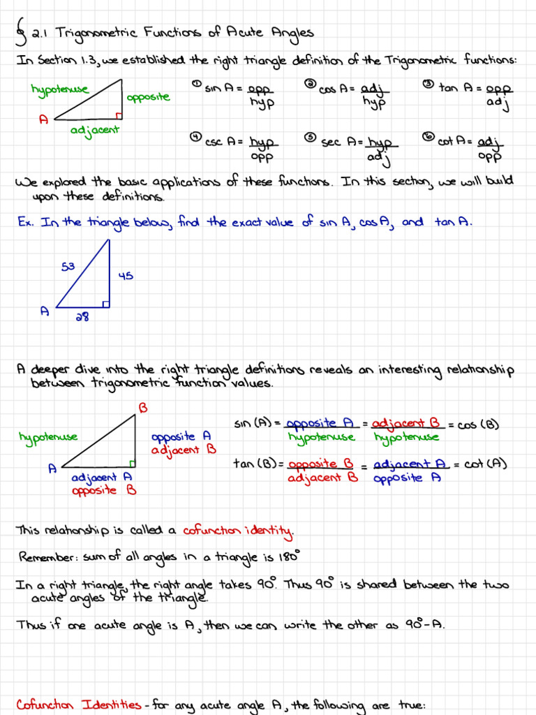 Section 2.1 Trigonometric Functions of Acute Angles(1) | PDF | Trigonometric Functions | Triangle