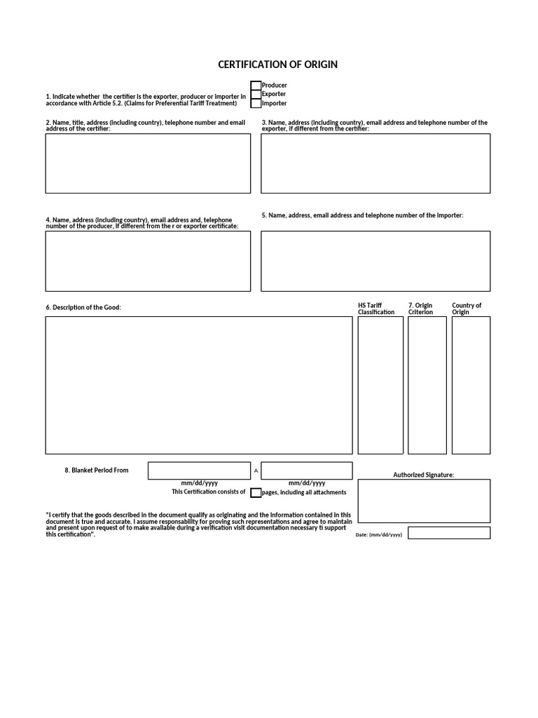 Certification of Origin | PDF