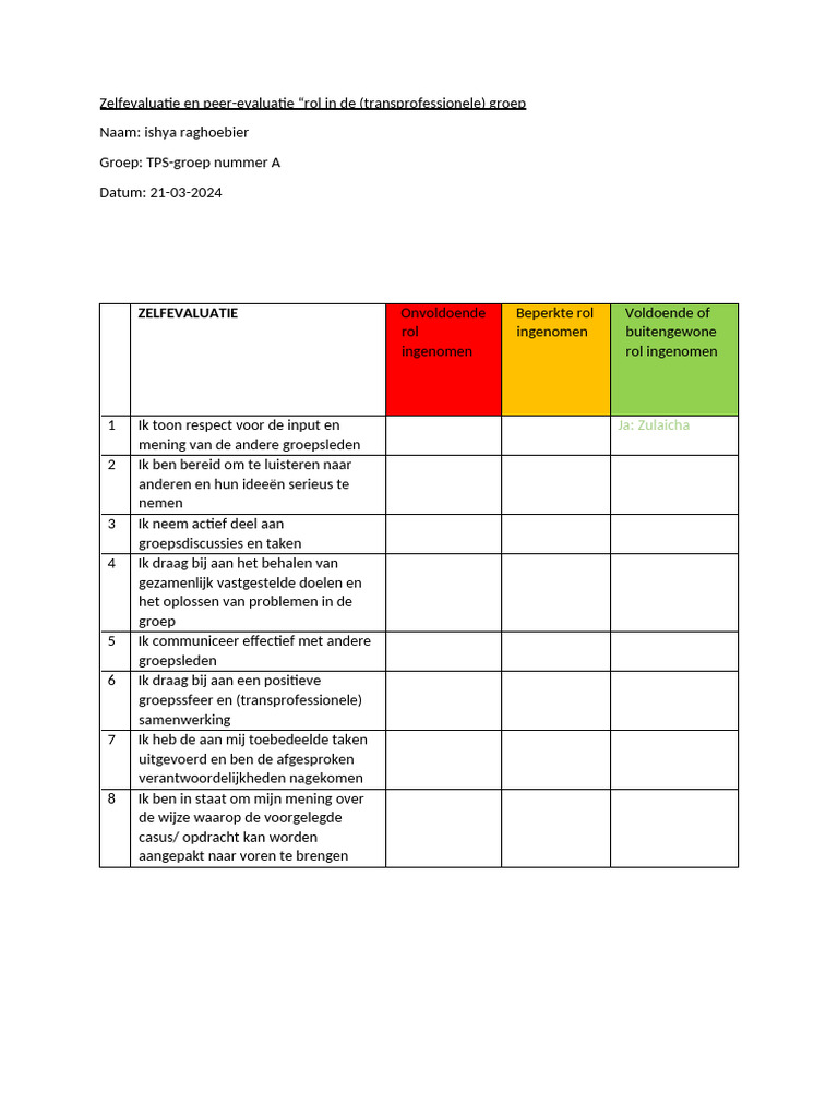 Zelfevaluatie en Peer-Evaluatie | PDF