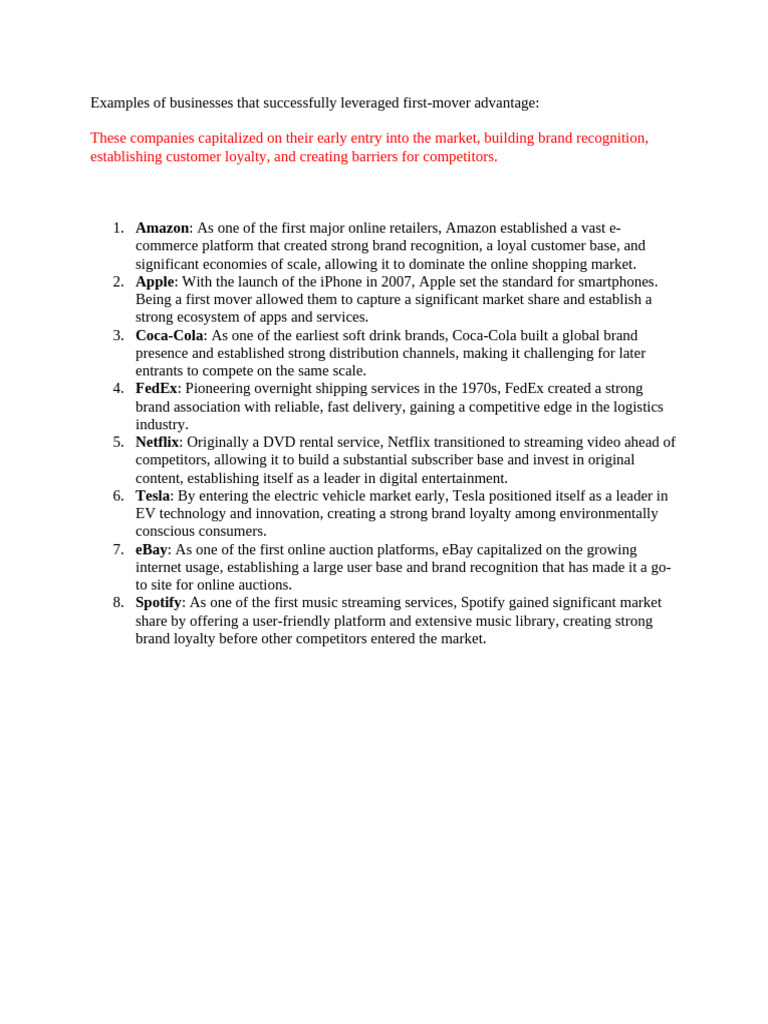 First Mover Advantage Examples | PDF