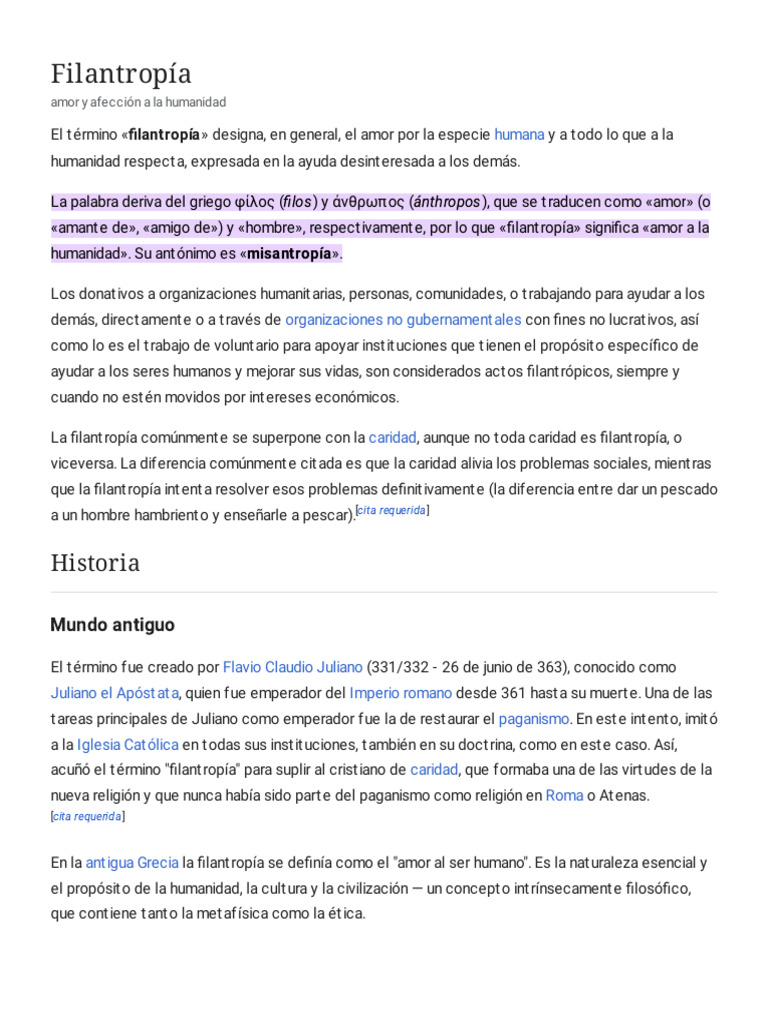 Definición de Filantropía y su Historia | PDF | Filantropía | Economía ...