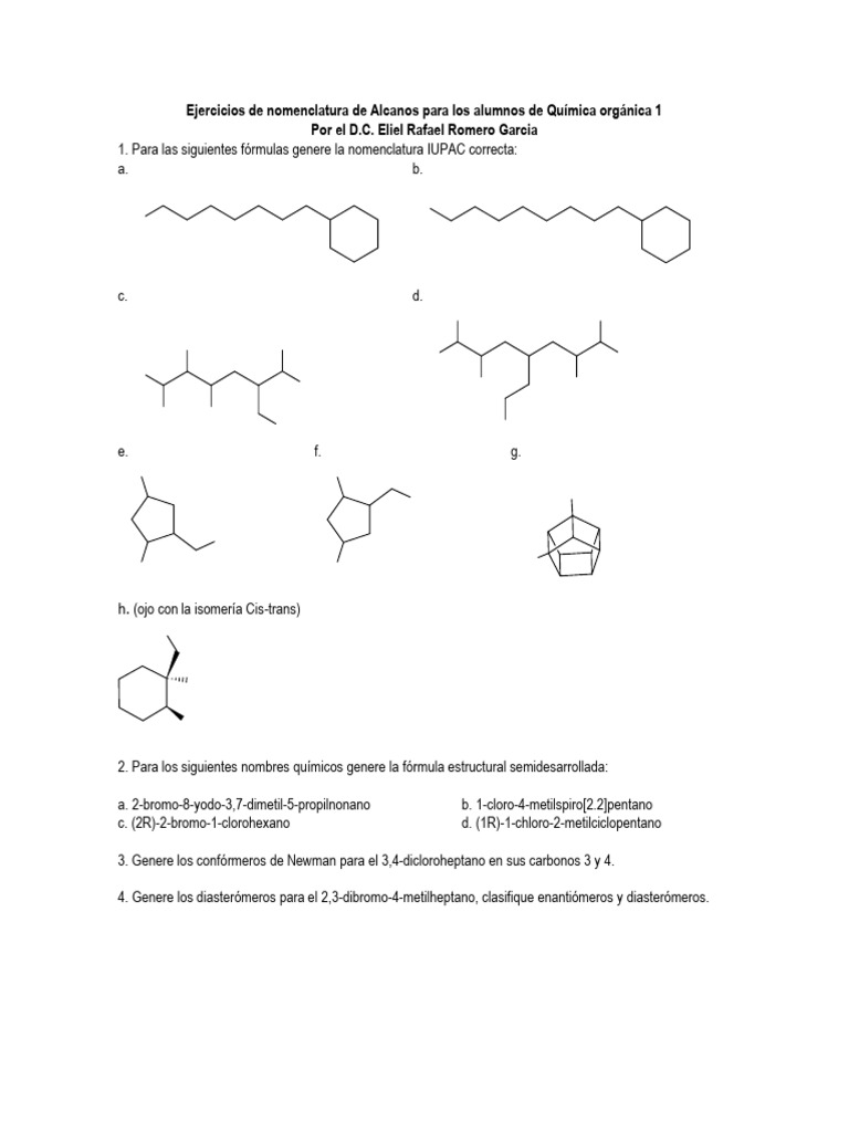 Ejercicios de Nomenclatura de Alcanos para Los Alumnos de Química Orgánica 1 | PDF