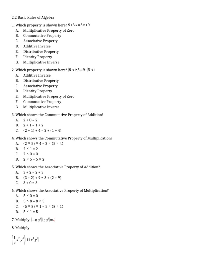 Lesson 2.2 Basic Rules of Algebra | PDF | Multiplication | Elementary ...