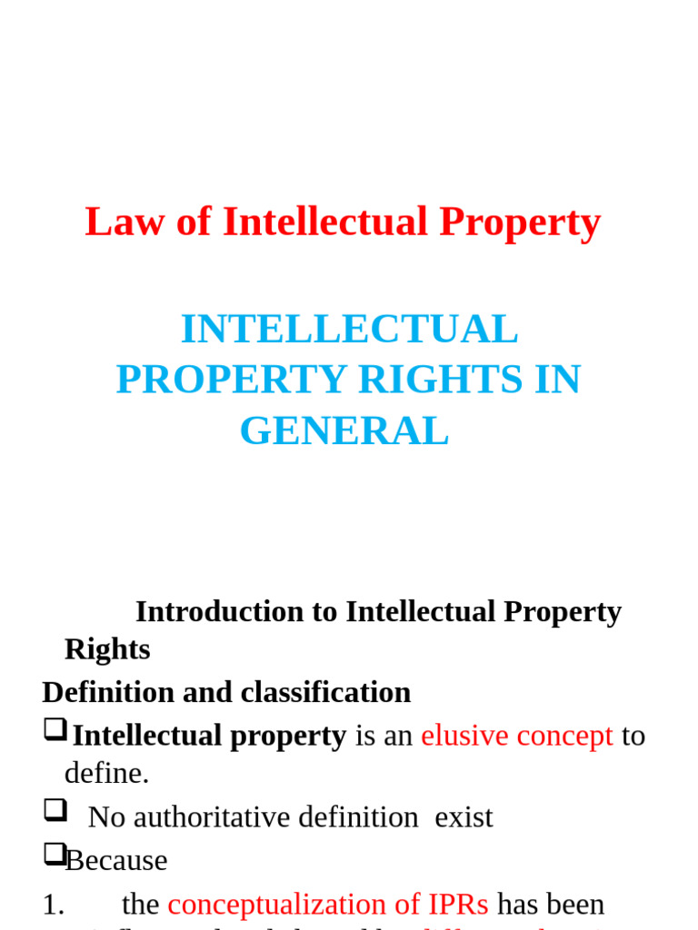 Chpter One 1 Law of Intellectual Property | PDF | Intellectual Property | Property