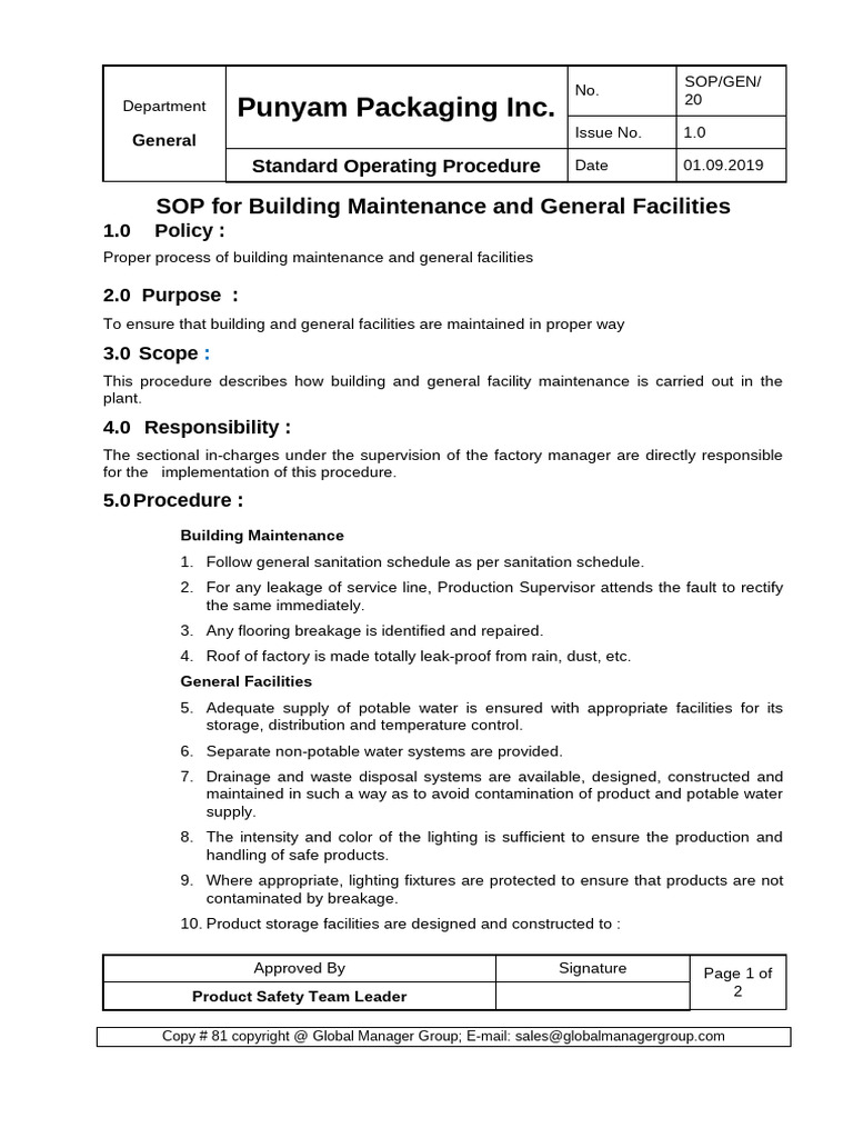 SOP_GEN_20 | PDF | Water | Drinking Water