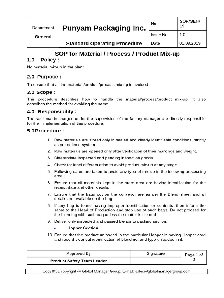 Sop Gen 19 | PDF | Packaging And Labeling