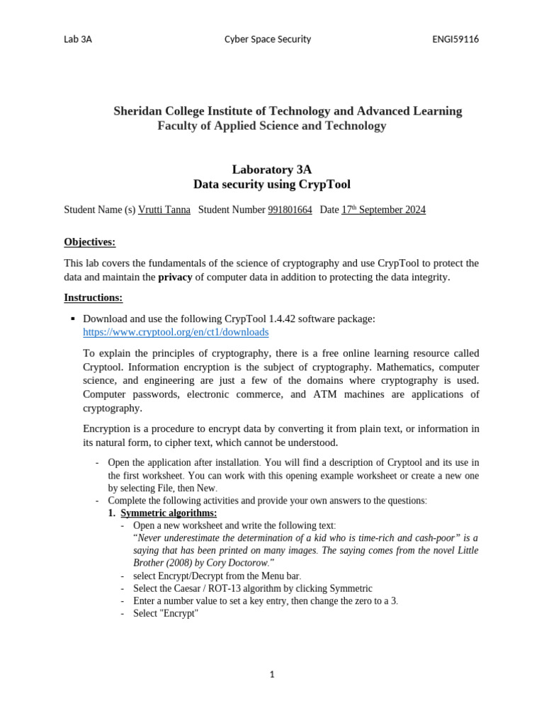 Lab 3A-Cryptool-final | PDF | Encryption | Key (Cryptography)