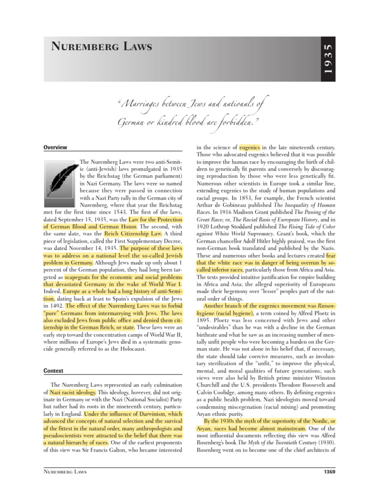 Milestone Documents - Nuremberg Laws (1935) | PDF | Nazi Germany ...