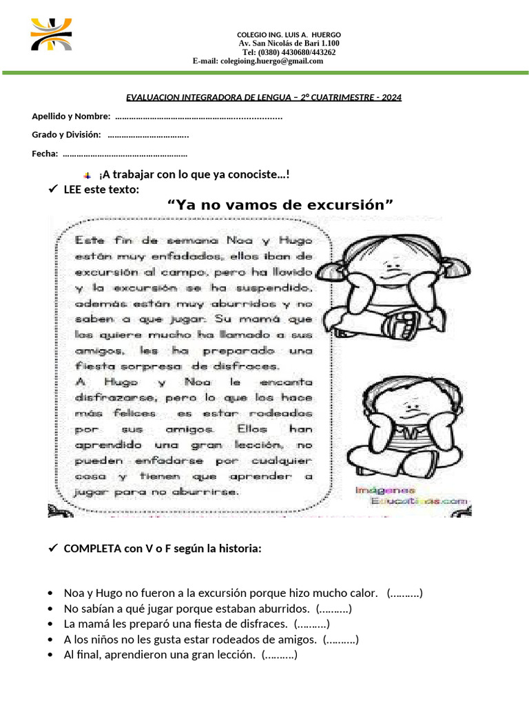 Eval. Integradora de Lengua 2° Gdo-2024 | PDF | Lingüística | Sintaxis