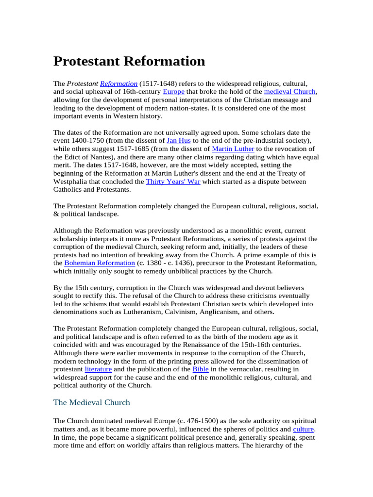 Protestant Reformation | PDF | Martin Luther | John Calvin