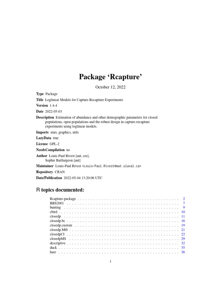 Loglinear Models for Capture-Recapture | PDF | Statistics | Robust ...