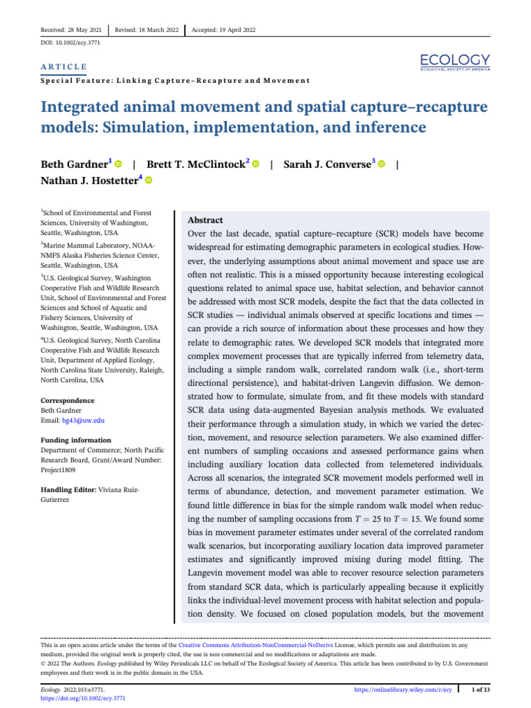 Spatial Capture Recapture Pdf Ecology