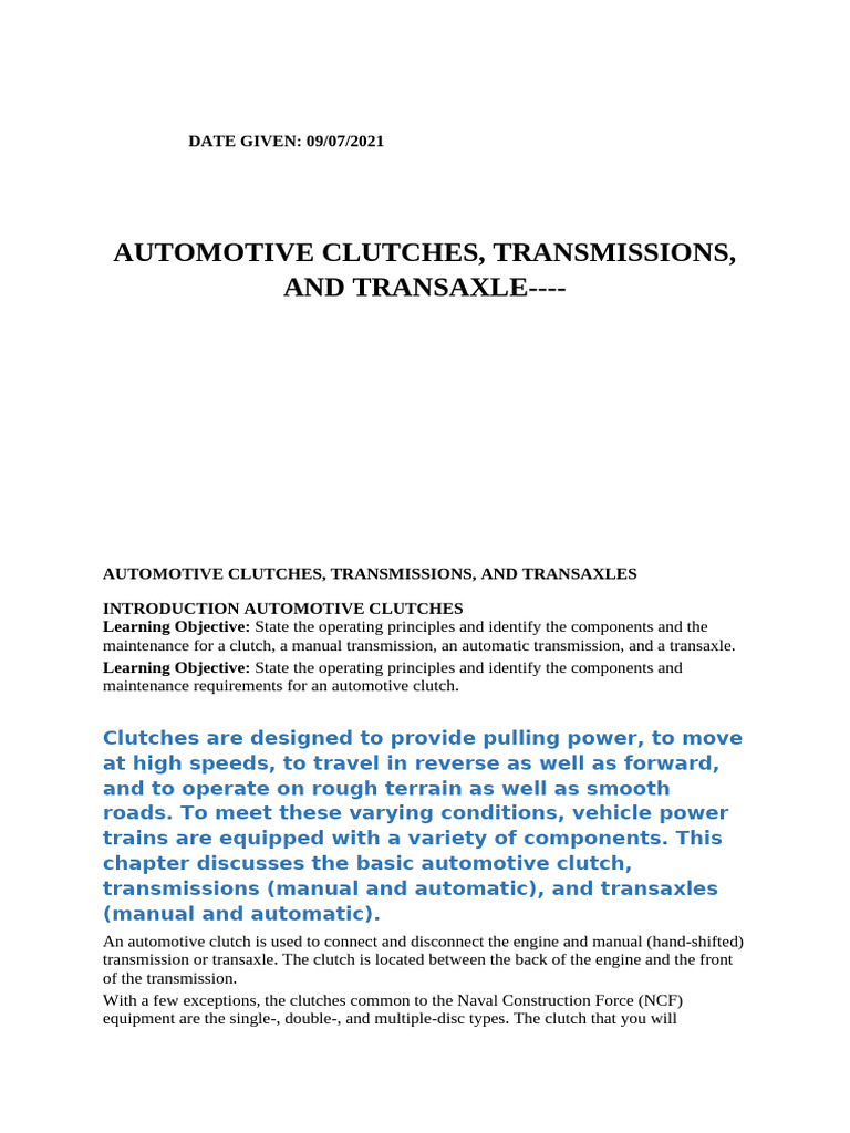 transmissionAUTOMOTIVE CLUTCHES | PDF | Manual Transmission | Clutch