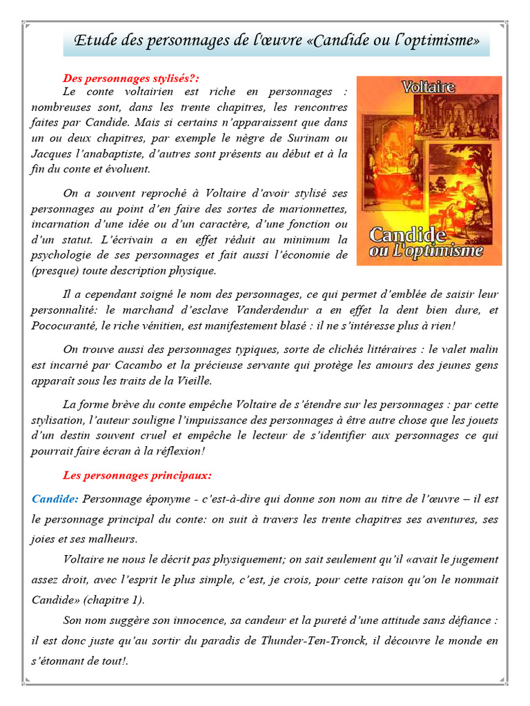 Analyse des personnages dans "Candide" | PDF | Candide