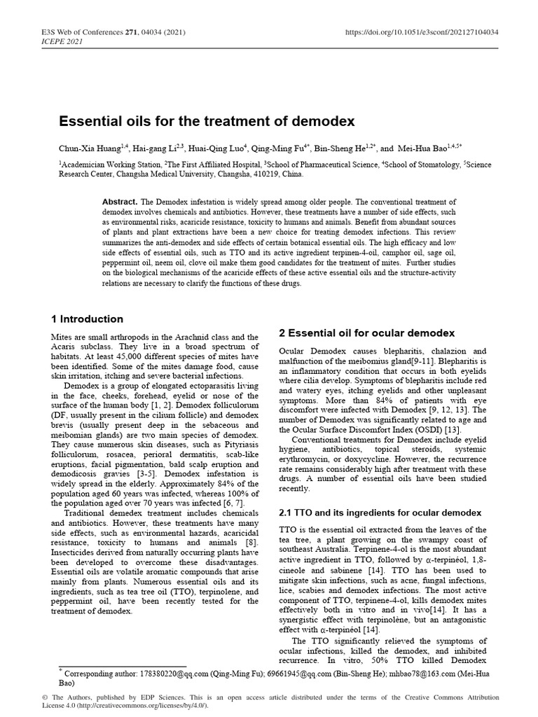 Essential Oils For The Treatment of Demodex | PDF | Clinical Medicine