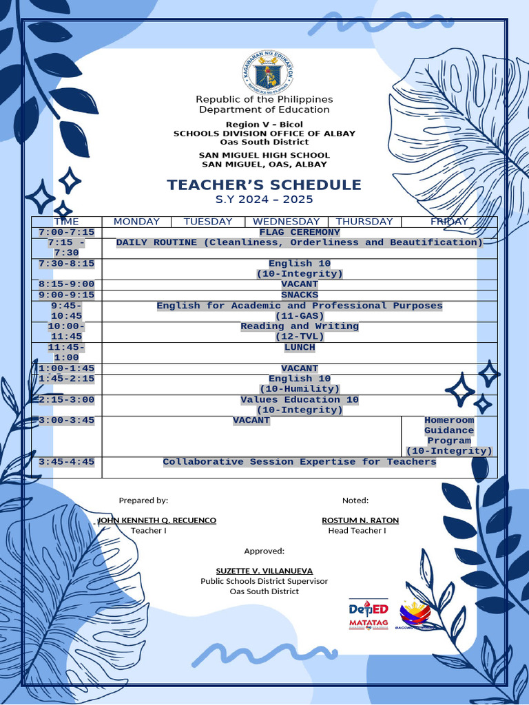 TEACHER'S SCHEDULE | PDF