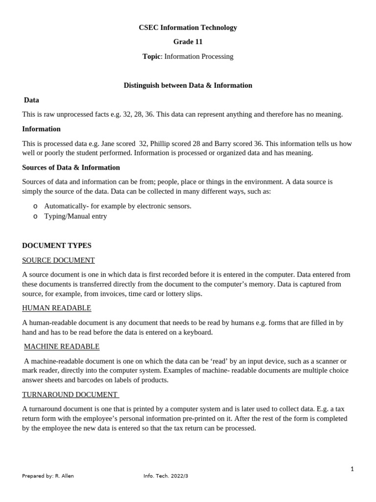 Information Processing Handout | PDF | Computer File | File System