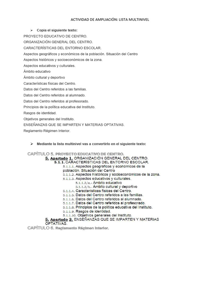 Crear Lista Multinivel en Word | PDF