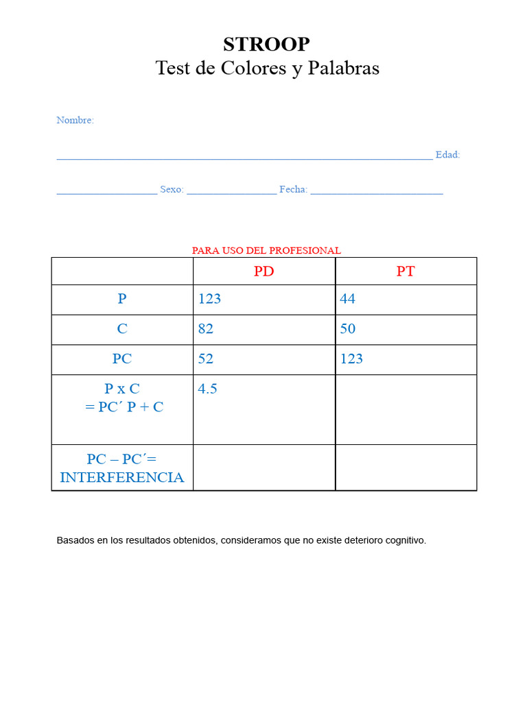 Evaluación Cognitiva: Test Stroop | PDF