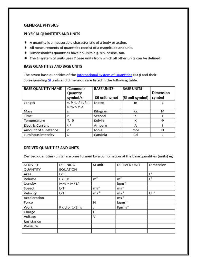 Physical Quantities | PDF | International System Of Units | Metrology
