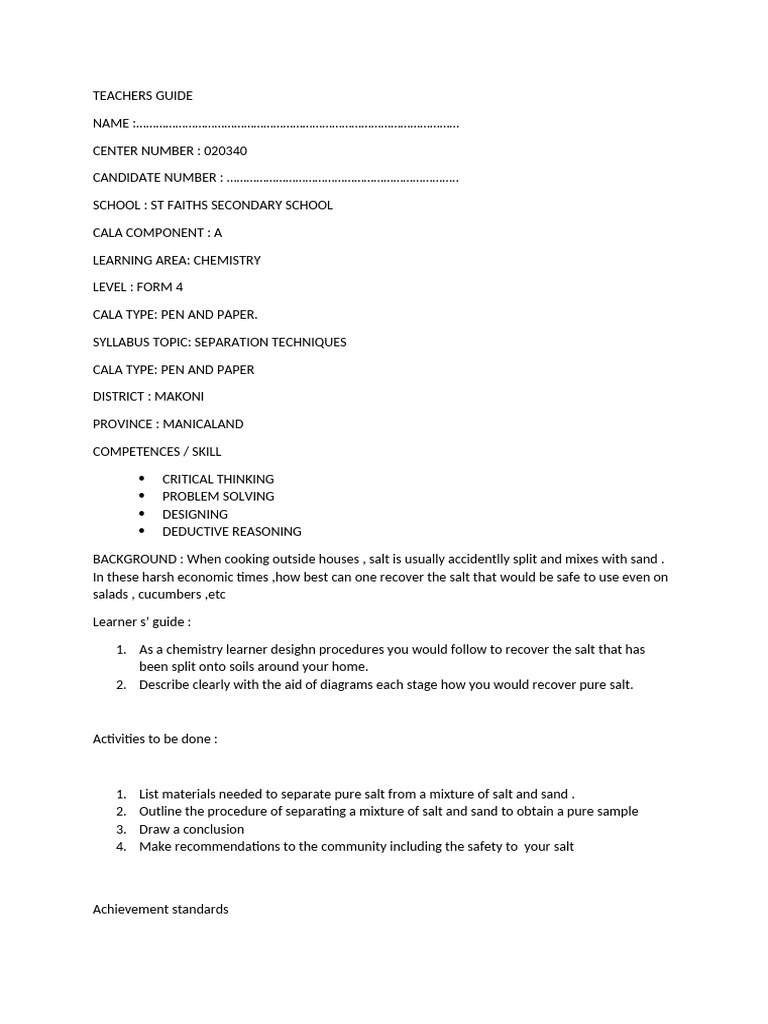 Chemistry CALA Component A Teachers Guide | PDF | Learning | Cognition