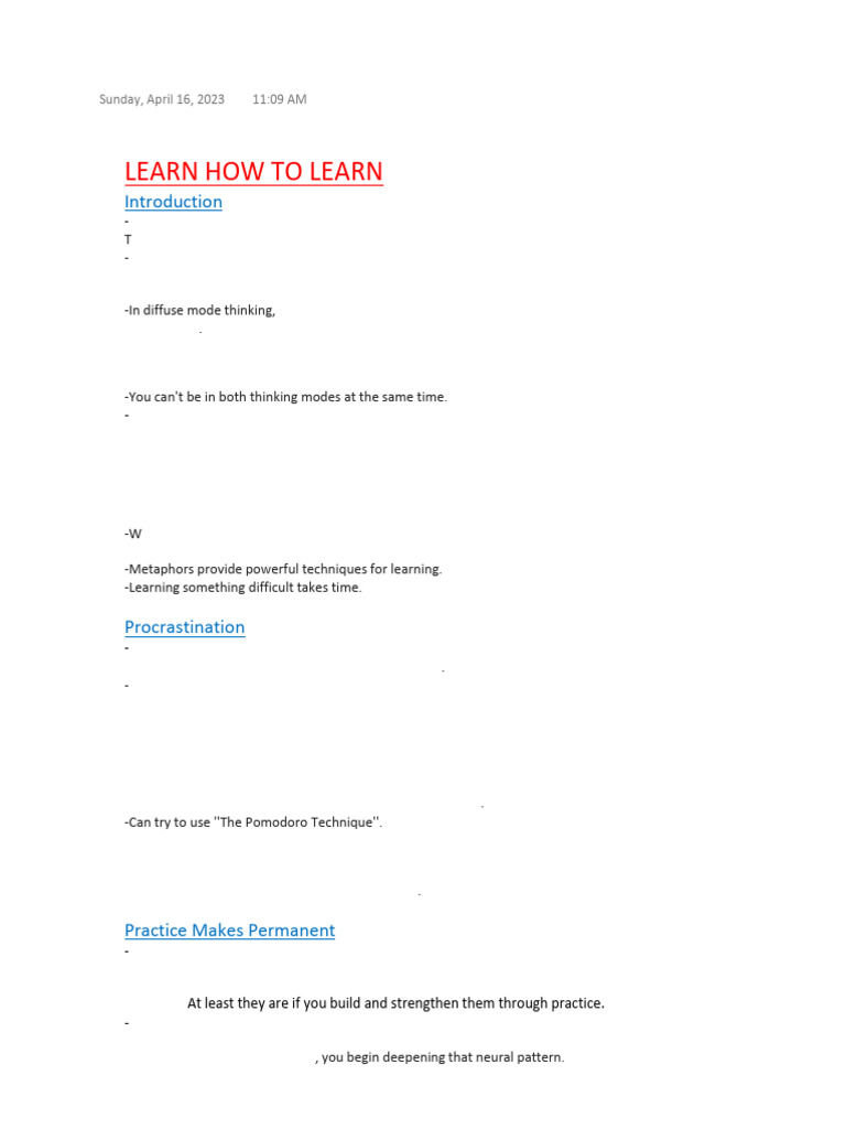 Learn How To Learn Part 1 | PDF | Memory | Working Memory