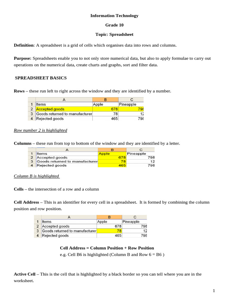 Spreadsheet Handout | PDF | Spreadsheet | Computer Programming