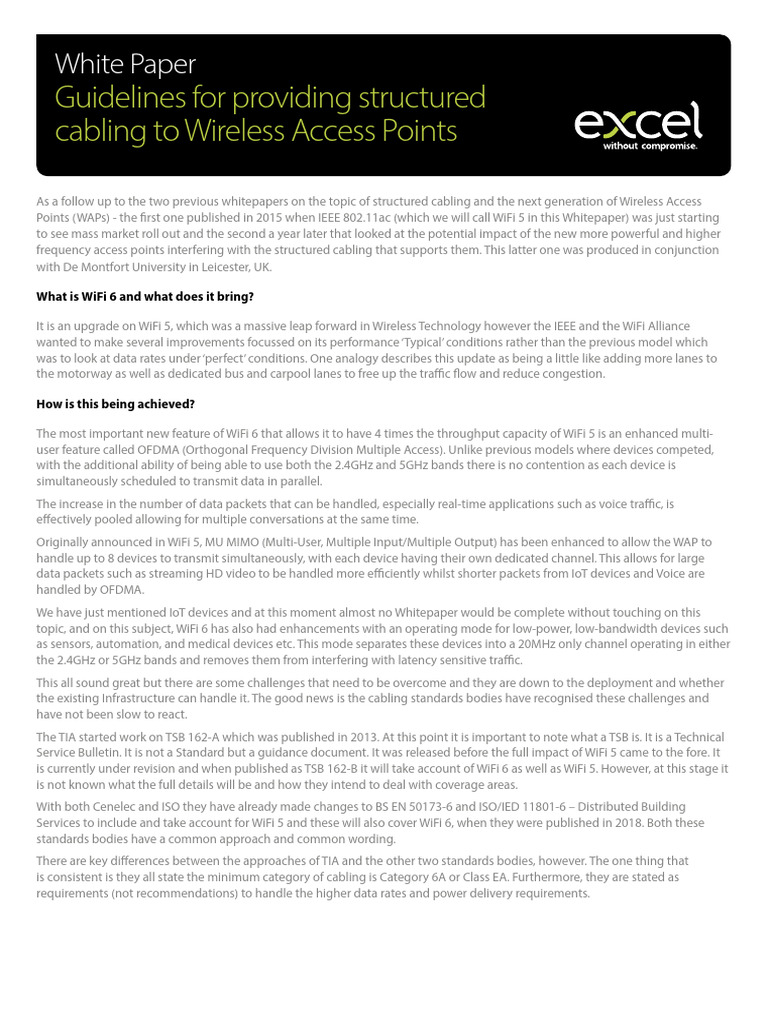 WiFi 6 Cabling Guidelines for WAPs | PDF | Wi Fi | Wireless Access Point