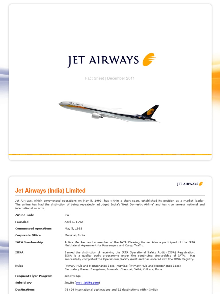 Jet Airways FactSheet | PDF | Airlines | Airport Lounge