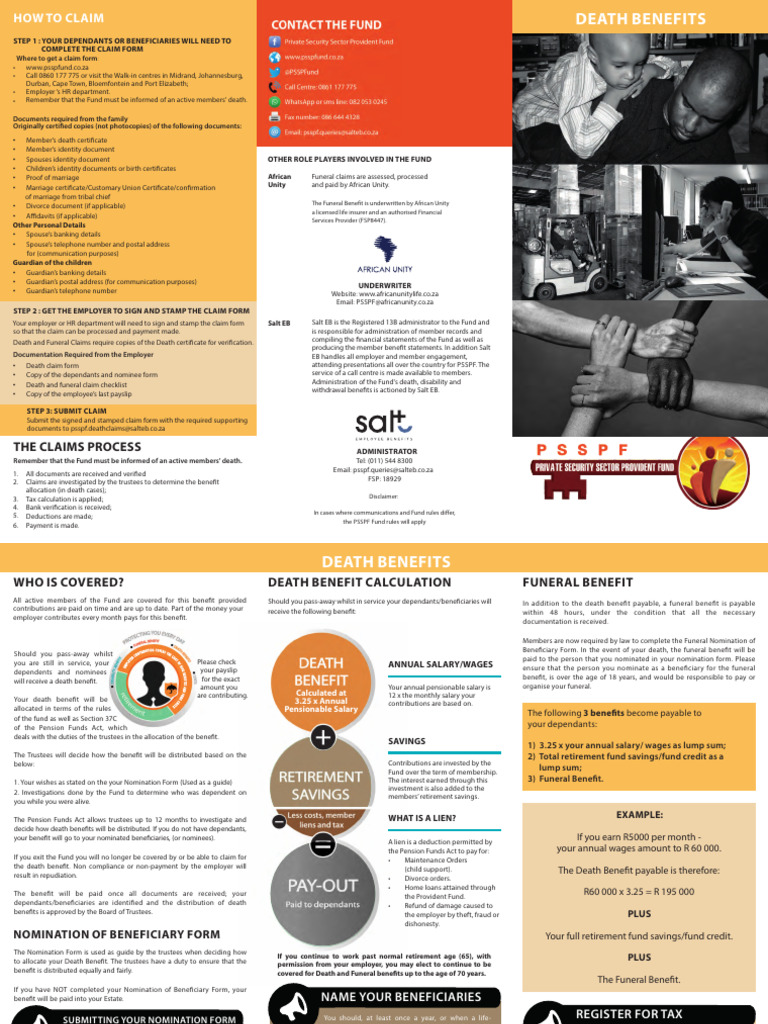 PSSPF Death Benefit Flyer | PDF | Pension | Retirement