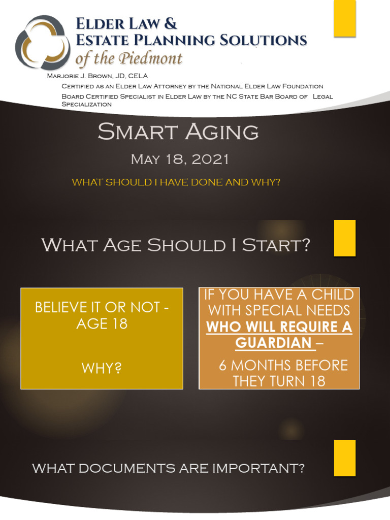 Smart Aging Presentation | PDF | Power Of Attorney | Estate Planning