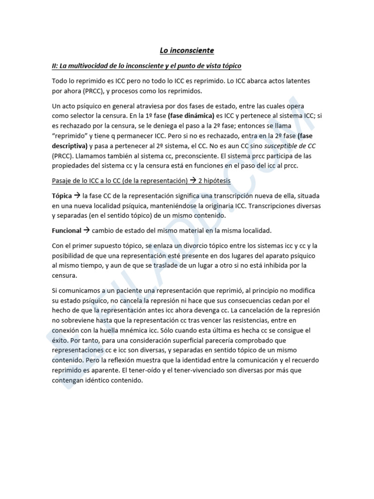 Lo Inconsciente Pdf Mente Inconsciente Psicoanálisis