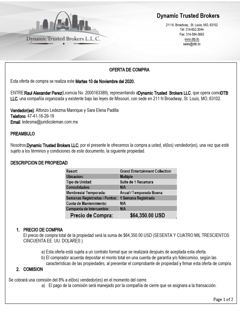 Alfonzo Ledezma Manrique y Sara Elena Padilla - Oferta de Compra DTB ...