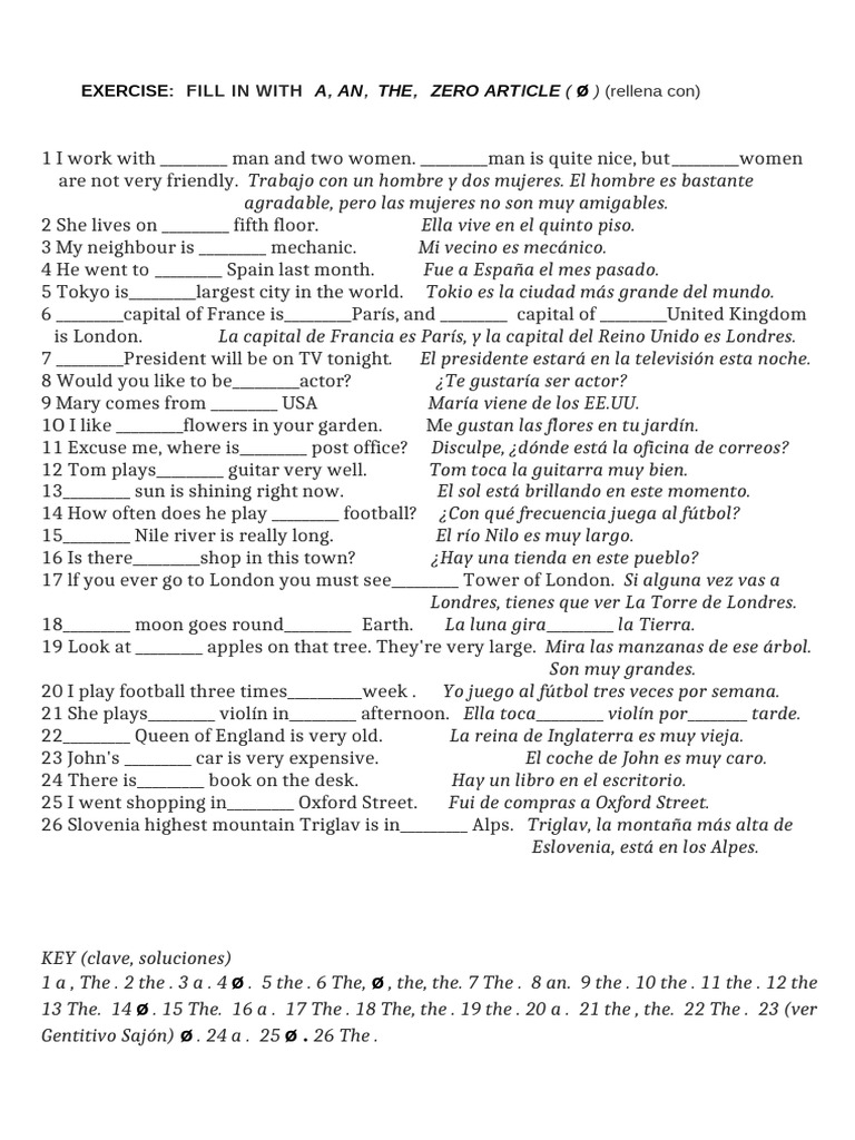 EXERC A, An, Zero Article | PDF