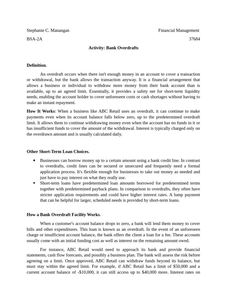 Bank Overdrafts | PDF | Overdraft | Banks